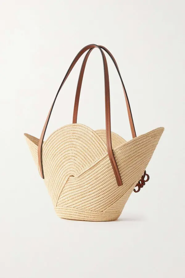 Loewe Paula's Ibiza Petal Basket Leather-trimmed Raffia Tote Bag