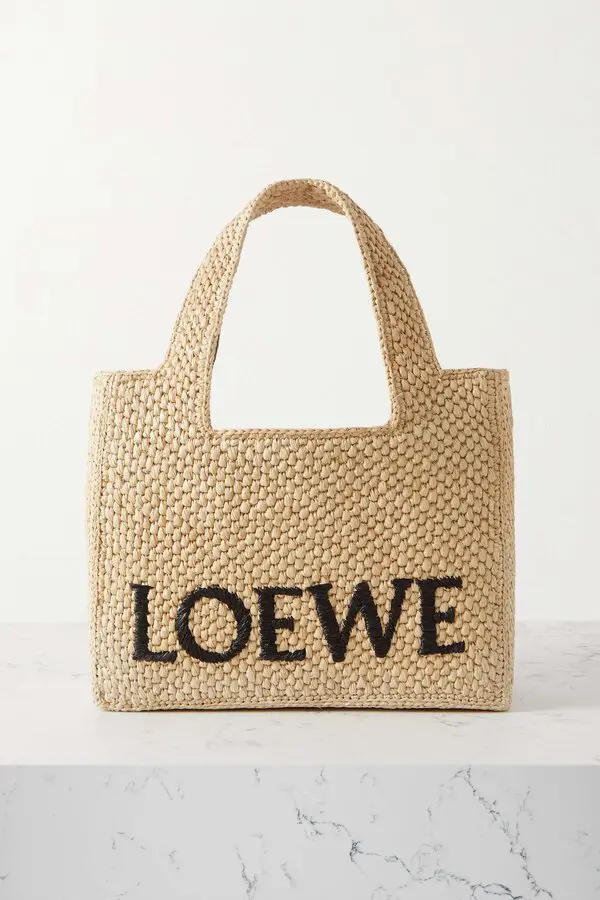 Loewe Embroidered Raffia Tote