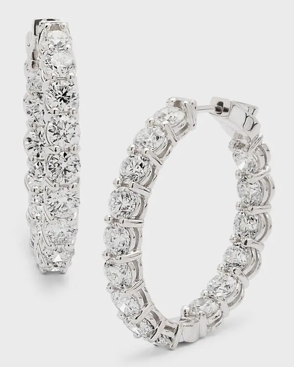 Neiman Marcus 18k 9.60tcw Diamond Hoop Earrings - White Gold