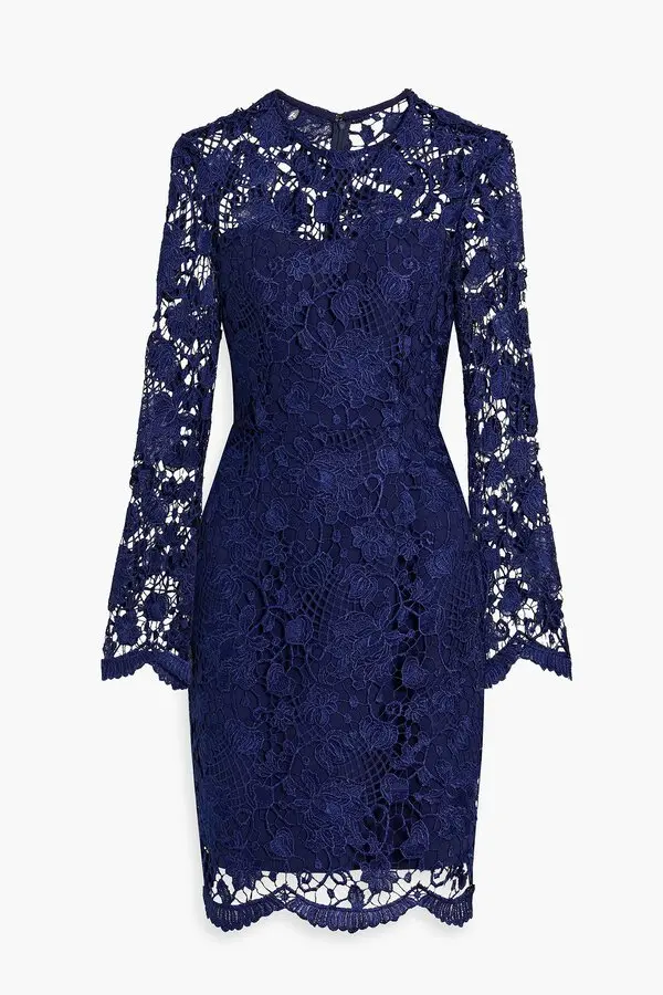 chinese dress ladies Midnight Blue Mini Dress with Snowflake Print and Guipure Lace • BYMANYC ®  New York main image 0