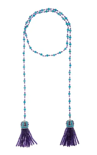Piranesi 18k White Gold Turquoise Tassel Lariat Necklace