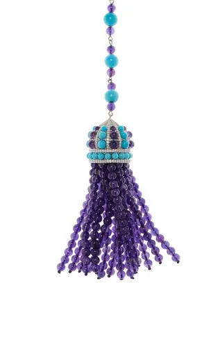 Piranesi 18k White Gold Turquoise Tassel Lariat Necklace