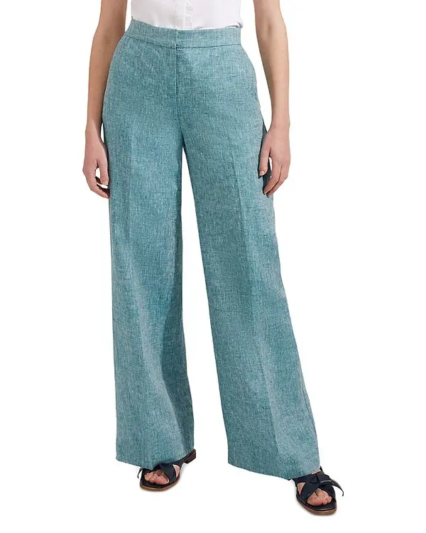 HOBBS LONDON Mirabel Linen Wide Leg Pants - Lagoon Green