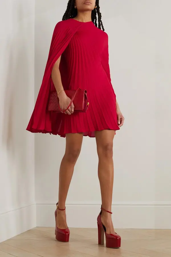 mini cape dress in silk georgette Chloe Ruffled Cape-effect Silk Mini Dress In Neutral