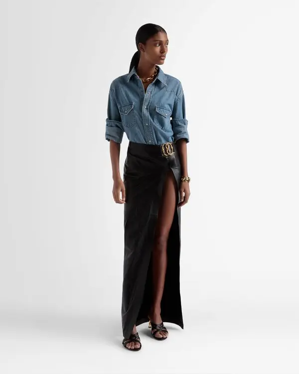 Bally Side Split Leather Skirt