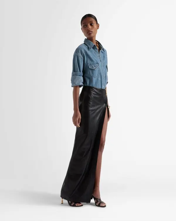 Bally Side Split Leather Skirt