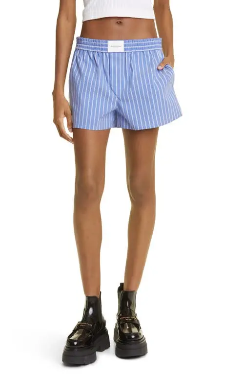 Alexander Wang Stripe Shrunken Boxer Shorts In Blue/White - 50