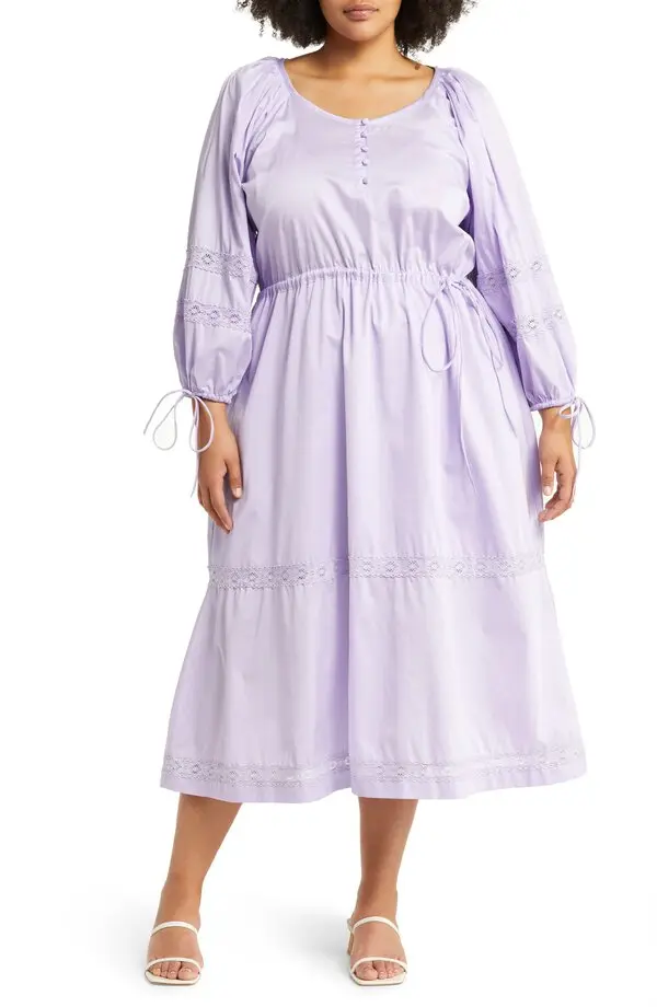 Harshman Belle Long Sleeve Empire Waist Cotton Dress - Lilac | Editorialist