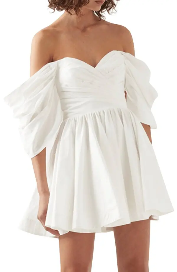 knee length dresses for ladies Astr The Label / Charelin Linen Off Shoulder Dress / Xs