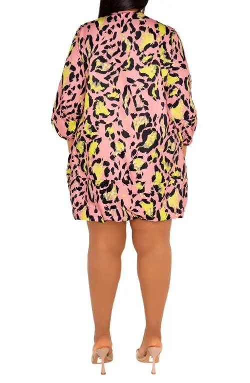 BUXOM COUTURE Leopard Print Dress With Bubble Hem - Pink Multi
