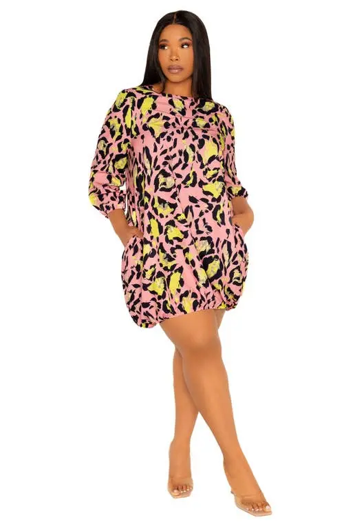 BUXOM COUTURE Leopard Print Dress With Bubble Hem - Pink Multi