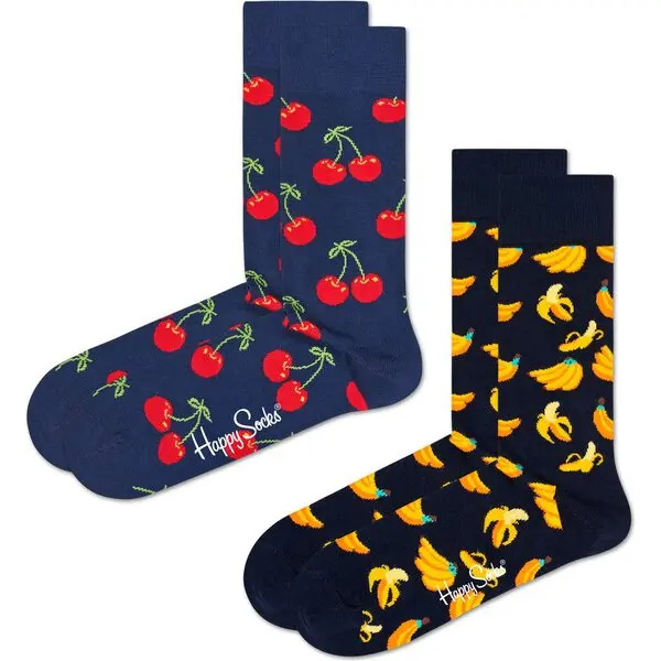 Happy Socks Assorted 2-pack Classic Fruit Jacquard Cotton Blend Crew Socks - Navy