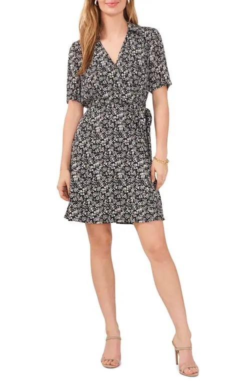 Chaus Floral Print Wrap Dress - Black/white