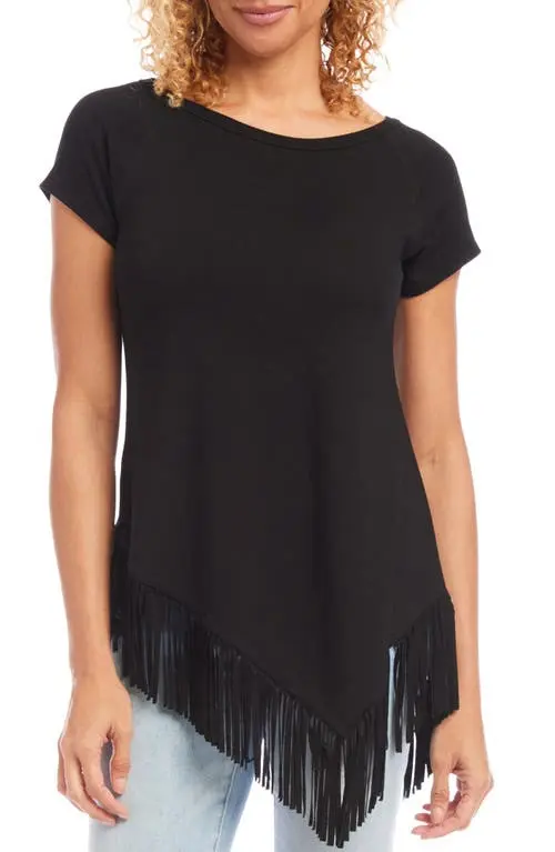 Karen Kane Angled Fringe Top - Black