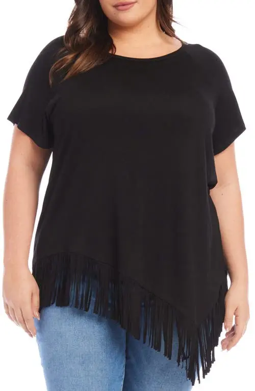 Karen Kane Angled Fringe Top - Black