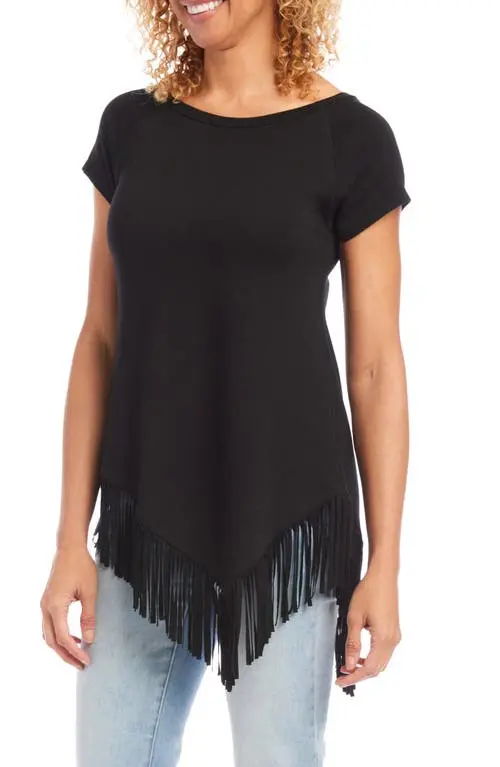 Karen Kane Angled Fringe Top - Black