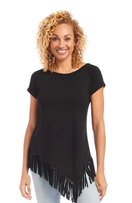 Karen Kane Angled Fringe Top - Black