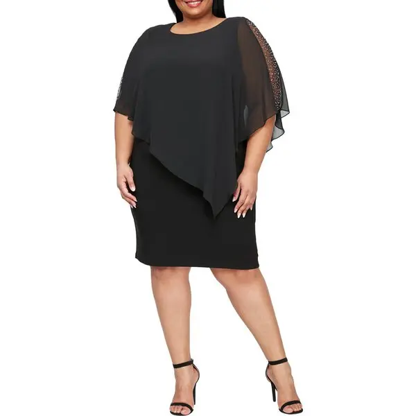 SL FASHIONS Embellished Sheath Dress With Chiffon Overlay