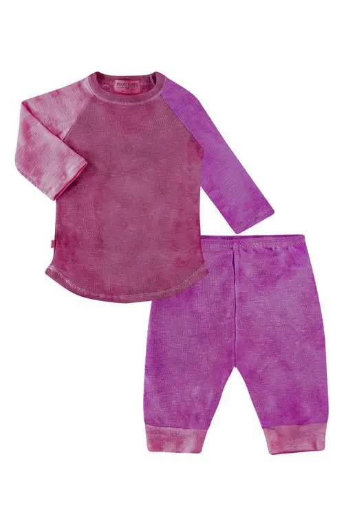 PAIGELAUREN Long Sleeve Slub Knit Loungewear Set - Magenta Marble