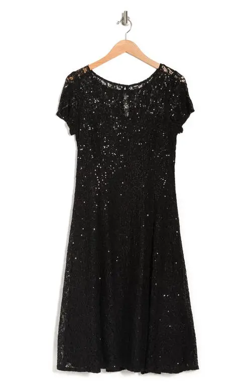 Sl Fashions Cap Sleeve Metallic Lace Dress - Blk | Editorialist
