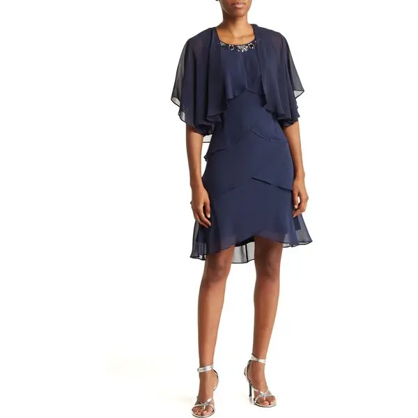 SL FASHIONS Chiffon Tier Jacket & Dress Set