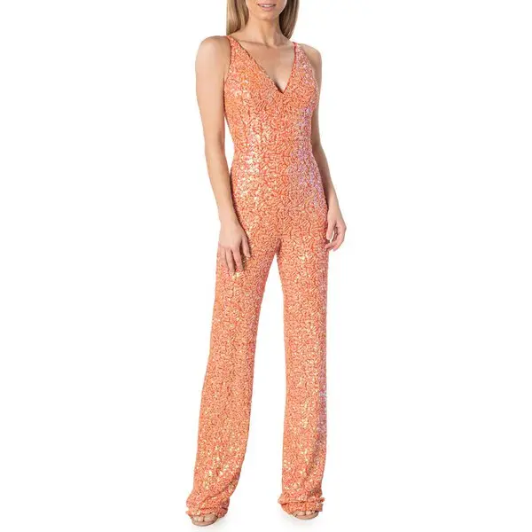 dress the population charlie jumpsuit Dress The Population Charlie Sequin Jumpsuit In Apricot Multi - 45% Off