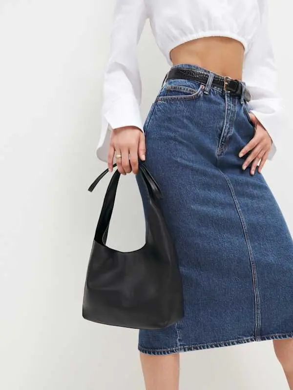 REFORMATION Small Vittoria Leather Tote - Black