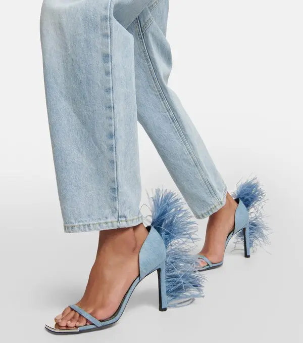 AREA X Sergio Rossi Amazona Feather-trimmed Sandals - Blue