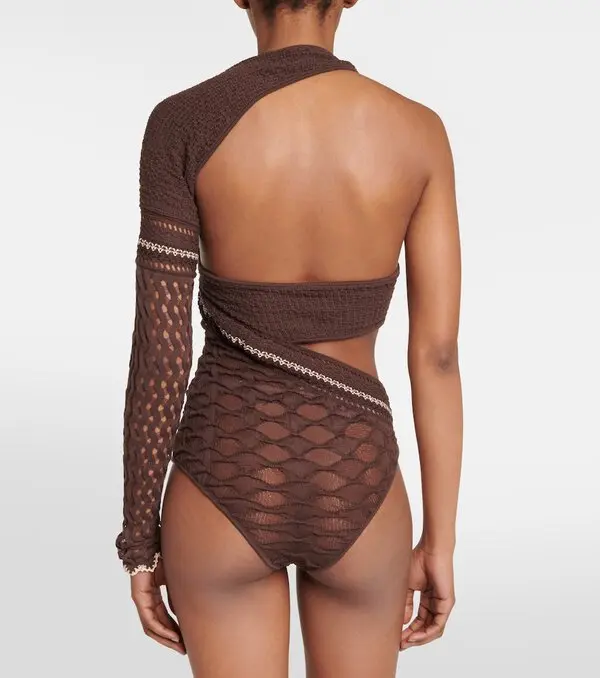 ROBERTA EINER Dina Asymmetric Knit Bodysuit - Brown