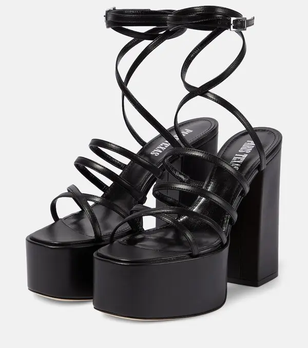 Paris Texas Evita Embellished Leather Platform Sandals - Black