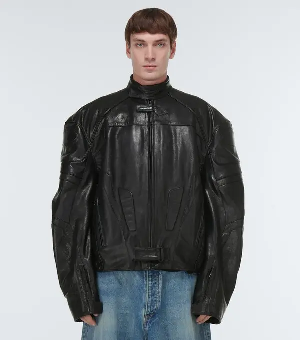 Balenciaga Leather Biker Jacket - Black | Editorialist
