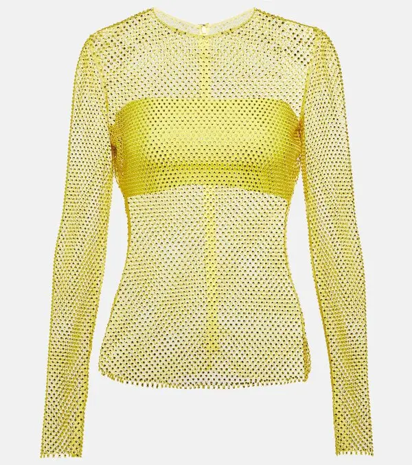 Giuseppe Di Morabito Crystal-embellished Mesh Top - Yellow