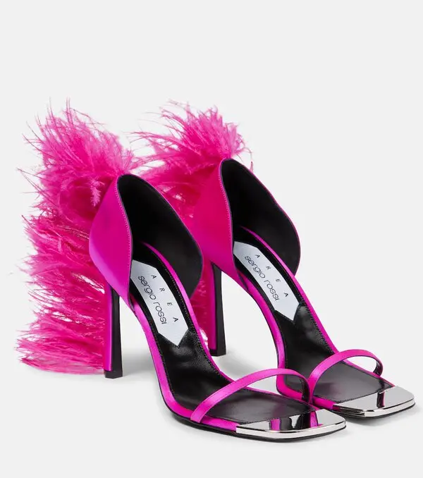 AREA X Sergio Rossi Feather-trimmed Sandals - Pink