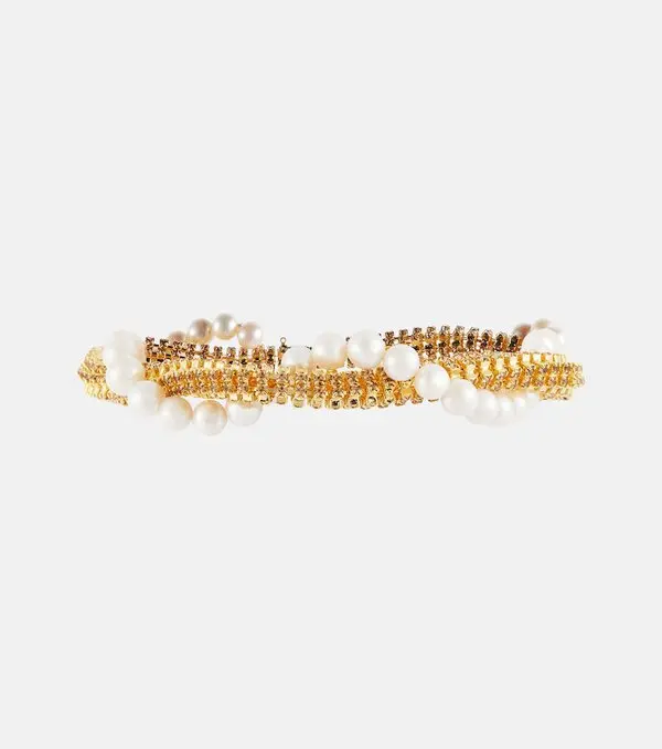 Magda Butrym Crystal And Faux Pearl Necklace - Metallic