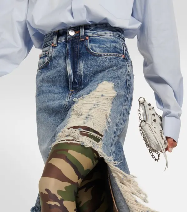 Vetements Distressed Denim Maxi Skirt