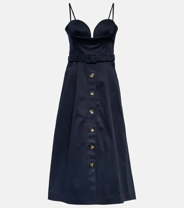 Carolina Herrera Belted Cotton-blend Midi Dress - Blue