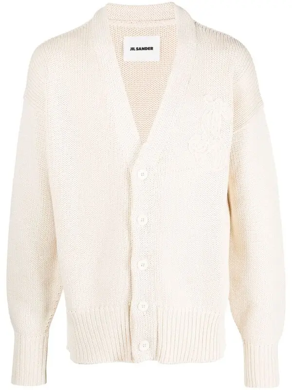 JIL SANDER Embroidered-logo Cotton Cardigan - Neutrals