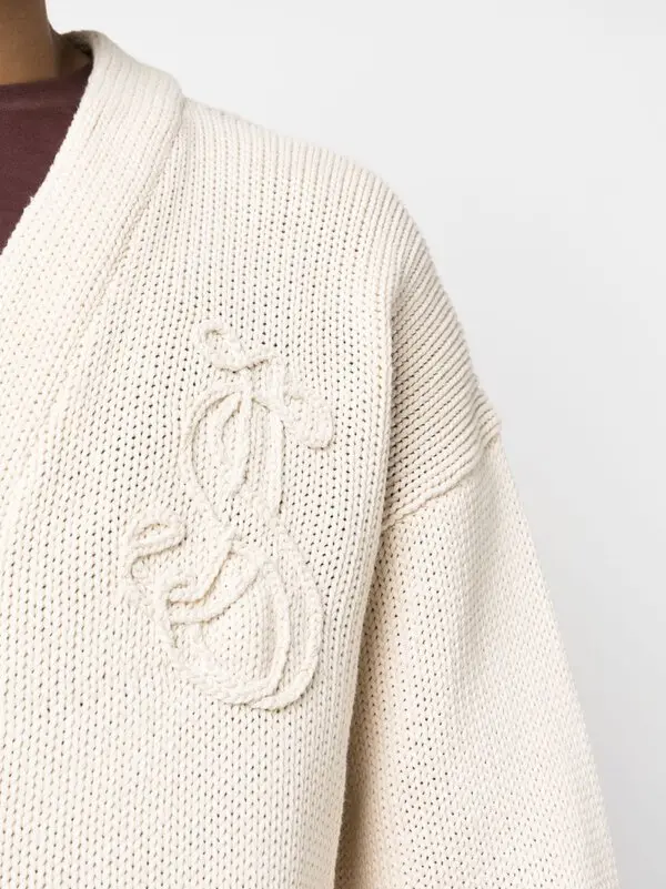 JIL SANDER Embroidered-logo Cotton Cardigan - Neutrals