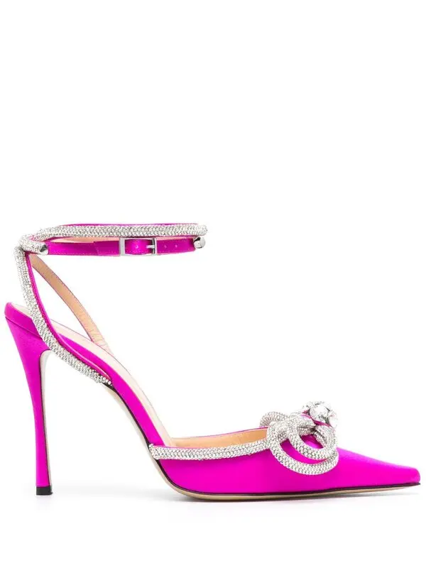 Mach & Mach Double Bow 105mm Satin Pumps - Pink