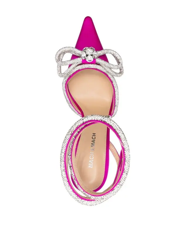 Mach & Mach Double Bow 105mm Satin Pumps - Pink
