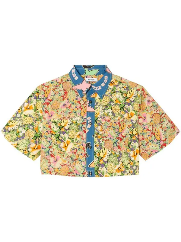 RE/DONE Patchwork-design Cropped Shirt - Yellow