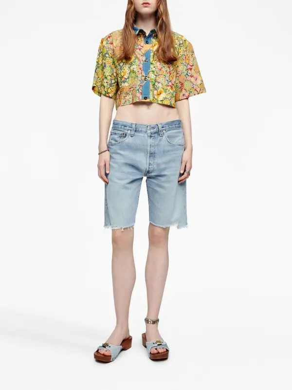 RE/DONE Patchwork-design Cropped Shirt