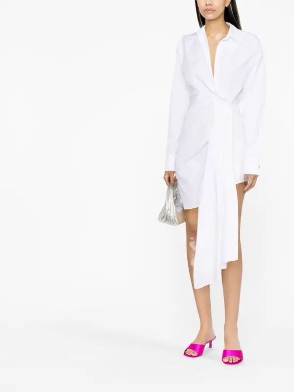 cotton poplin asymmetrical shirt dress DRESS: Asymmetric White Cotton Poplin Shirt Dress