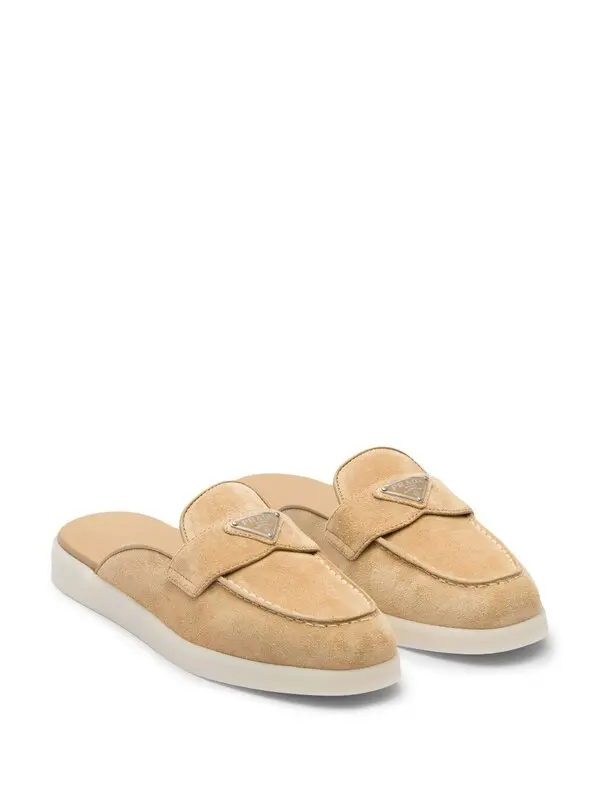 Prada Logo-plaque Suede Mules - Neutrals