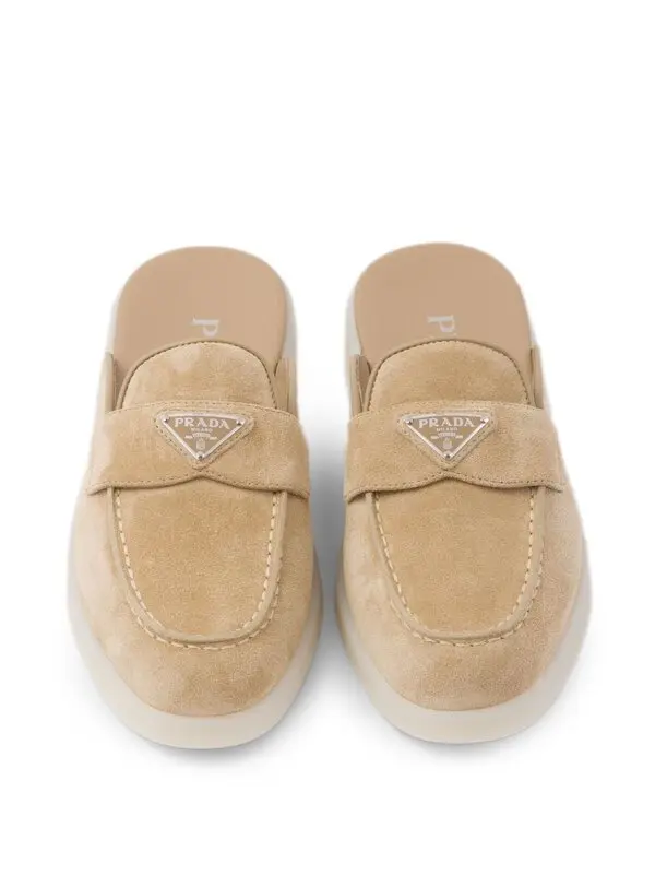 Prada Logo-plaque Suede Mules - Neutrals