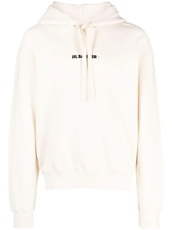 JIL SANDER Logo-print Cotton Hoodie - Neutrals