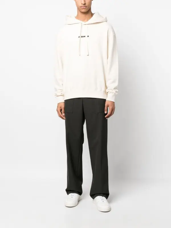 JIL SANDER Logo-print Cotton Hoodie - Neutrals