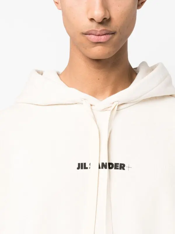 JIL SANDER Logo-print Cotton Hoodie - Neutrals