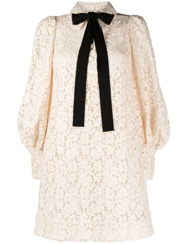 Zimmermann Wonderland Bow-Embellished Lace Minidress - Neutrals |  Editorialist