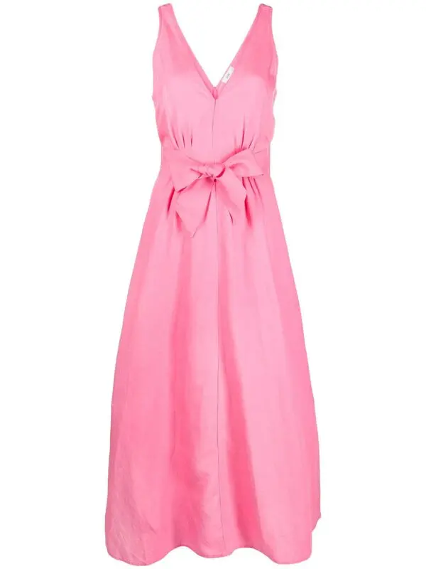 Closed Sleeveless V-neck Belted Dress